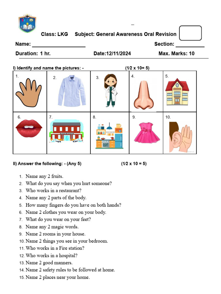 LKG General Awareness Oral (Revision) Nov 2024 PDF | PDF | Career ...