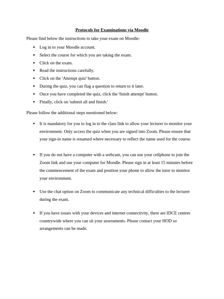 Final Examinations Timetable and Protocols For Examinations Via Moodle ...