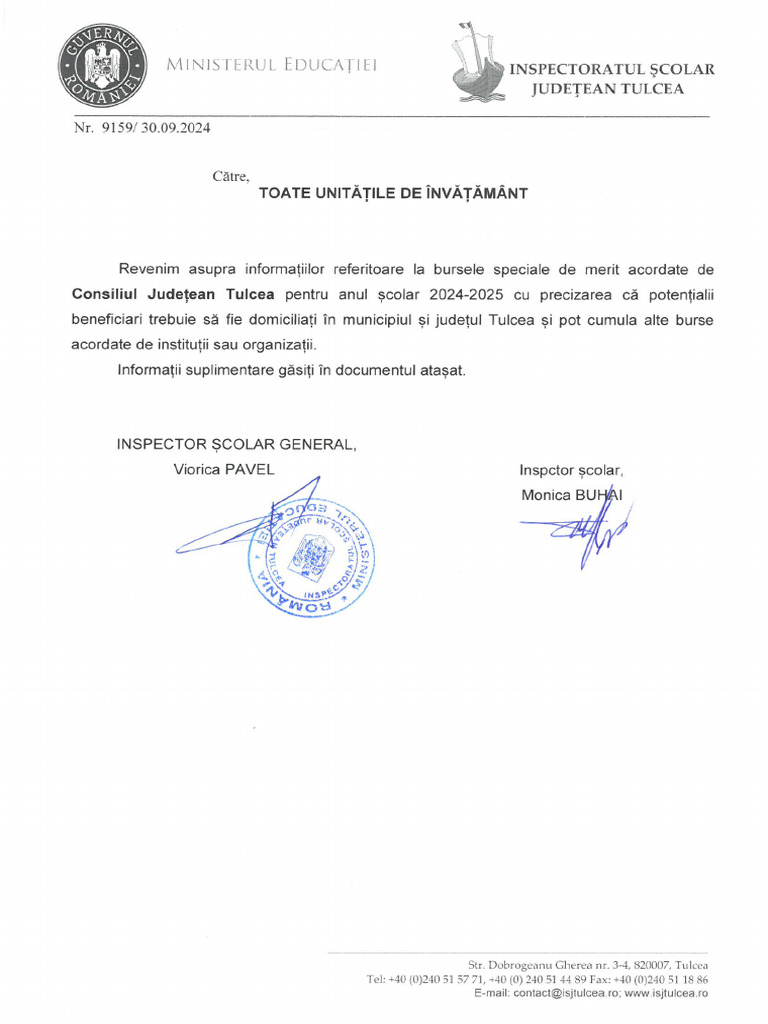 Ref. Informatii Burse Speciale de Merit | PDF