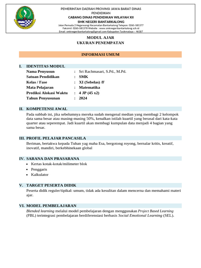 Modul Ajar - Statistika - Ukuran Letak Data | PDF | Komputer