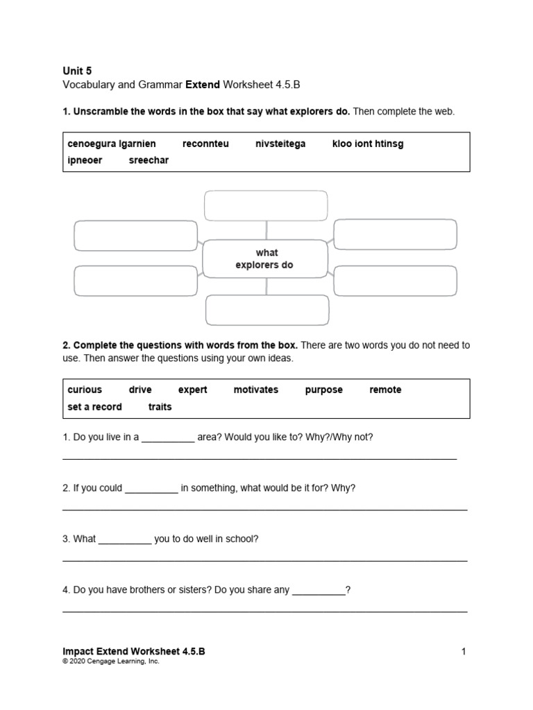 Impact 4 Unit 5 V and G Extend Worksheet 4.5.b | PDF | Linguistics