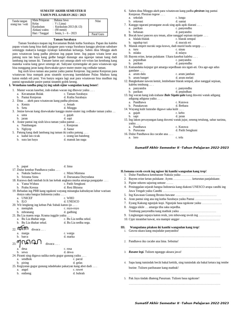 PAS BHS JAWA KLS 5 (Cetak 99 X 2 LBR) | PDF