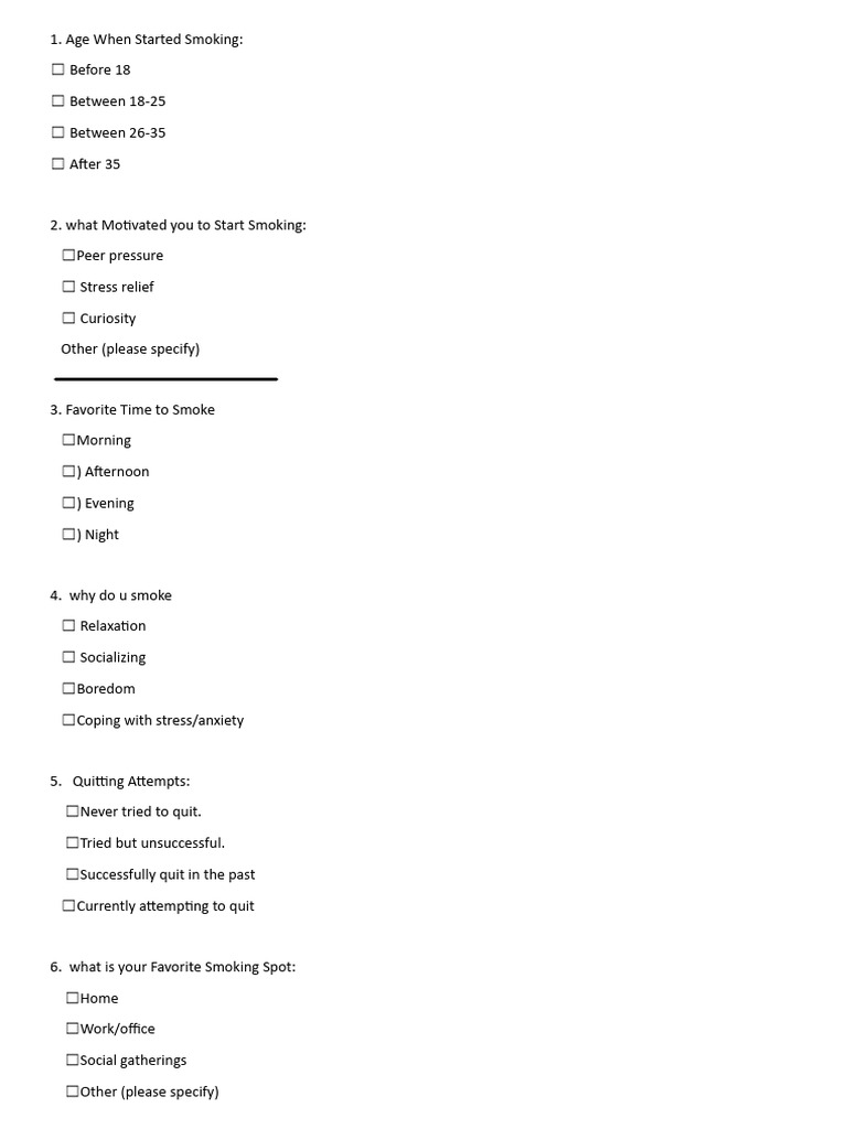 Smoking Habits and Health Impact Survey | PDF
