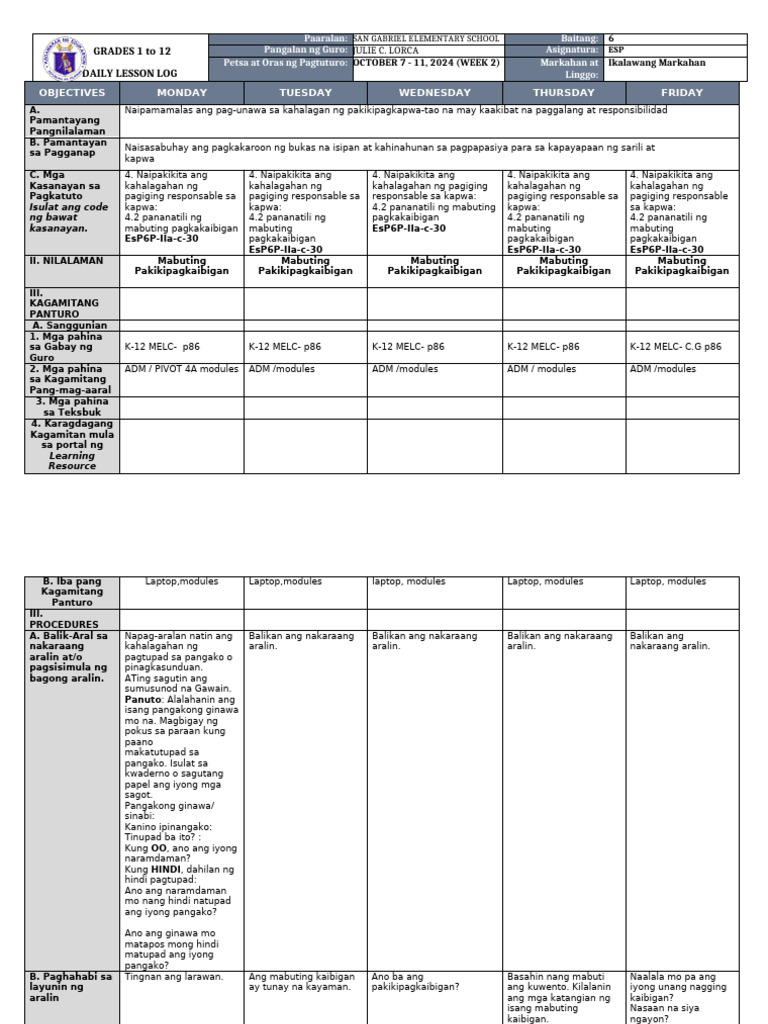 DLL - Esp 6 - Q2 - W2 | PDF