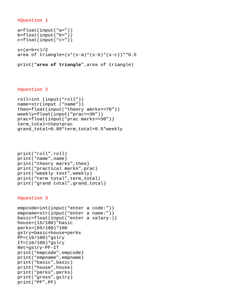 Python Code for Basic Calculations | PDF | Geometric Shapes | Elementary Geometry