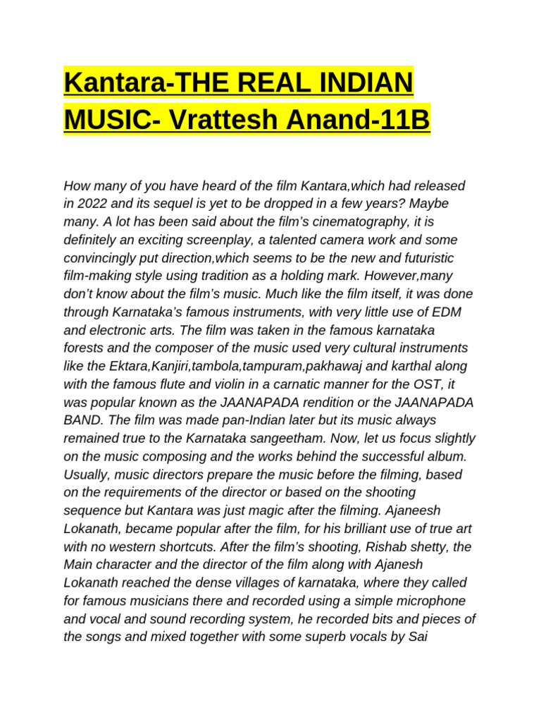 KANTARA- THE REAL INDIAN MUSIC | PDF