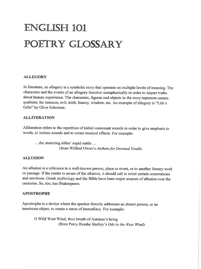 English 102 Poetry Glossary | PDF