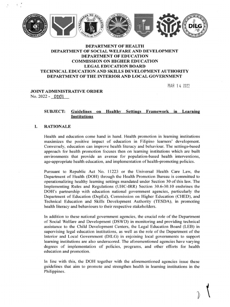 Doh-dswd-Deped-ched-leb-tesda-dilg Jao No. 2022-0001 Jao On Healthy ...