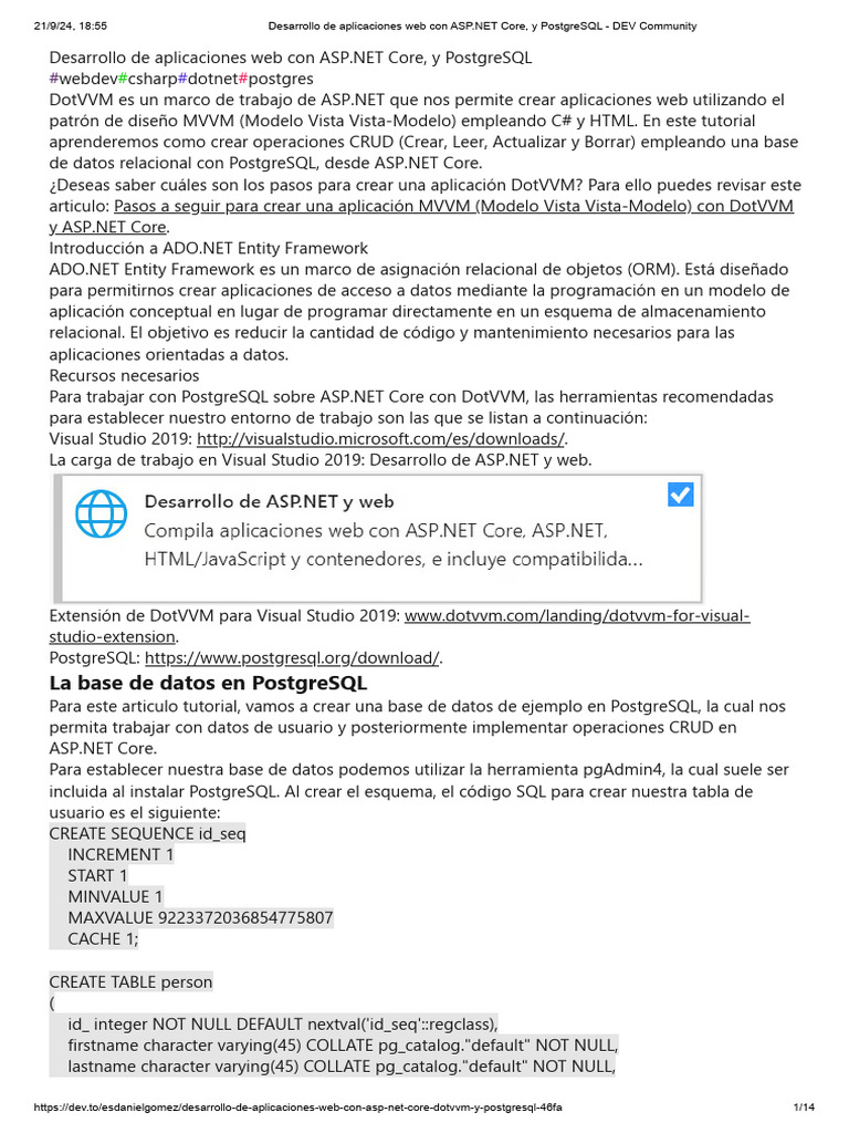 Desarrollo De Aplicaciones Web Con Asp Net Core Y Postgresql Dev