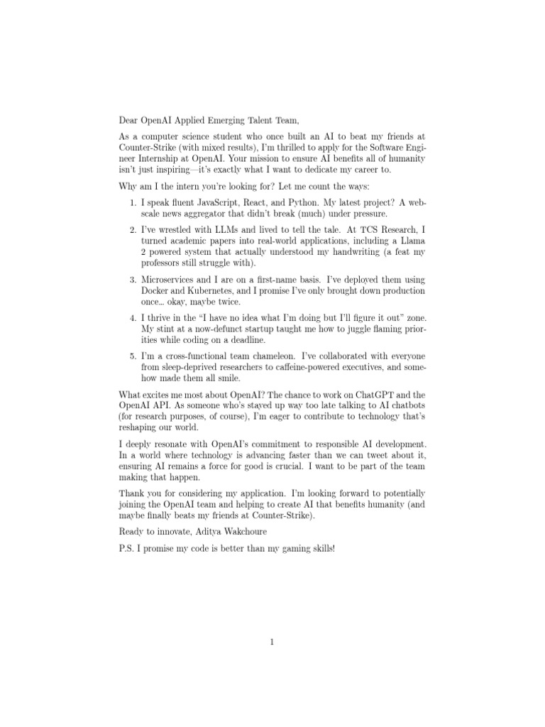 OpenAI Cover Letter | PDF