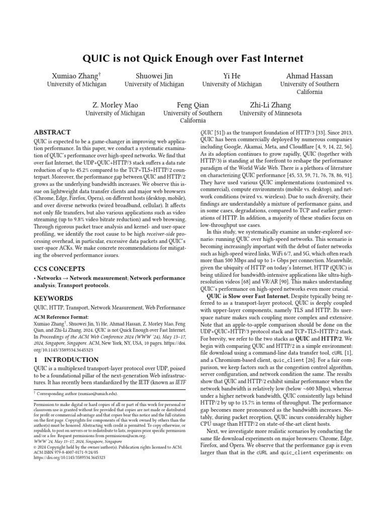 QUIC Is Not Fast Enough Over Fast Internet | PDF | Transmission Control ...