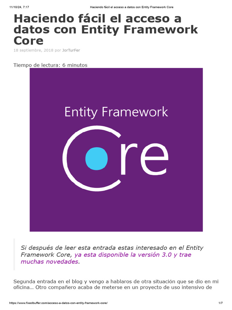 Haciendo Fácil El Acceso A Datos Con Entity Framework Core | PDF | Mi sql | Marco de la entidad
