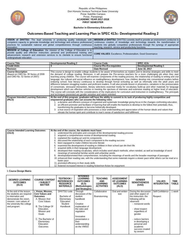 SYLLABUS - DEV READ 2 | PDF | Reading Comprehension | Learning