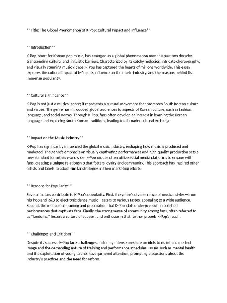 The Global Phenomenon of K-Pop Cultural Impact and Influence | PDF ...