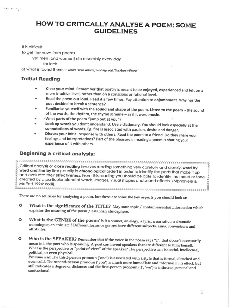 How To Critically Analyse A Poem | PDF