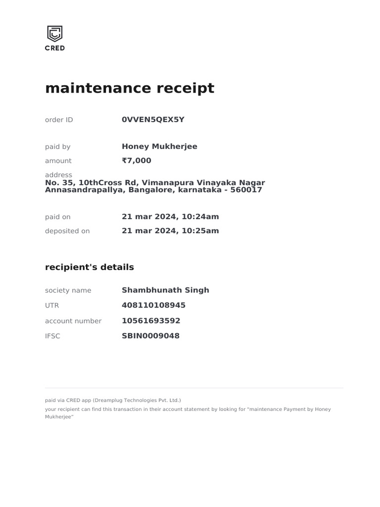 Maintenance Receipt: 0Vven5Qex5Y | PDF | Finance & Money Management