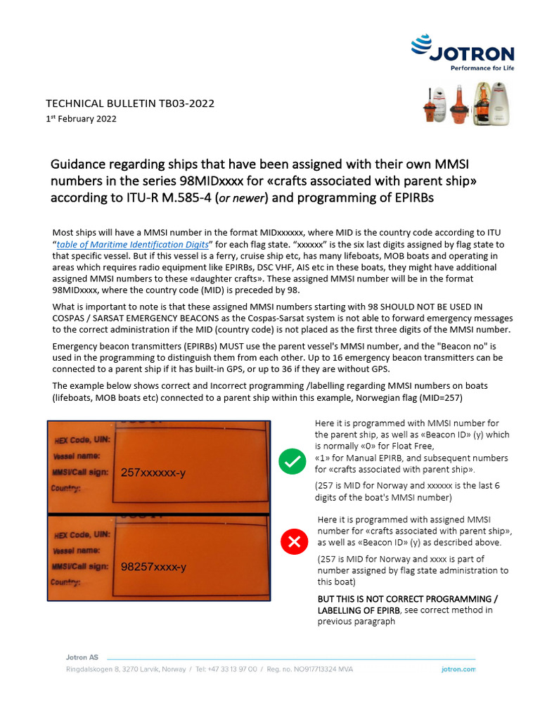 TB03 2022 EPIRB Programming Lifeboats MOB Boats Etc | PDF | Radio ...