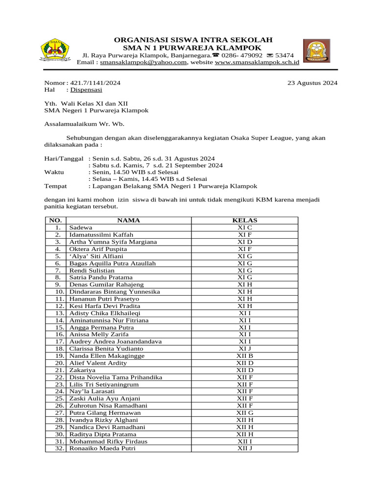 Surat Dispen (1) - 1 | PDF