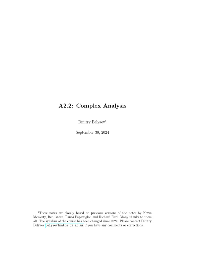 A2 Complex Analysis 2024 | PDF | Exponential Function | Holomorphic Function