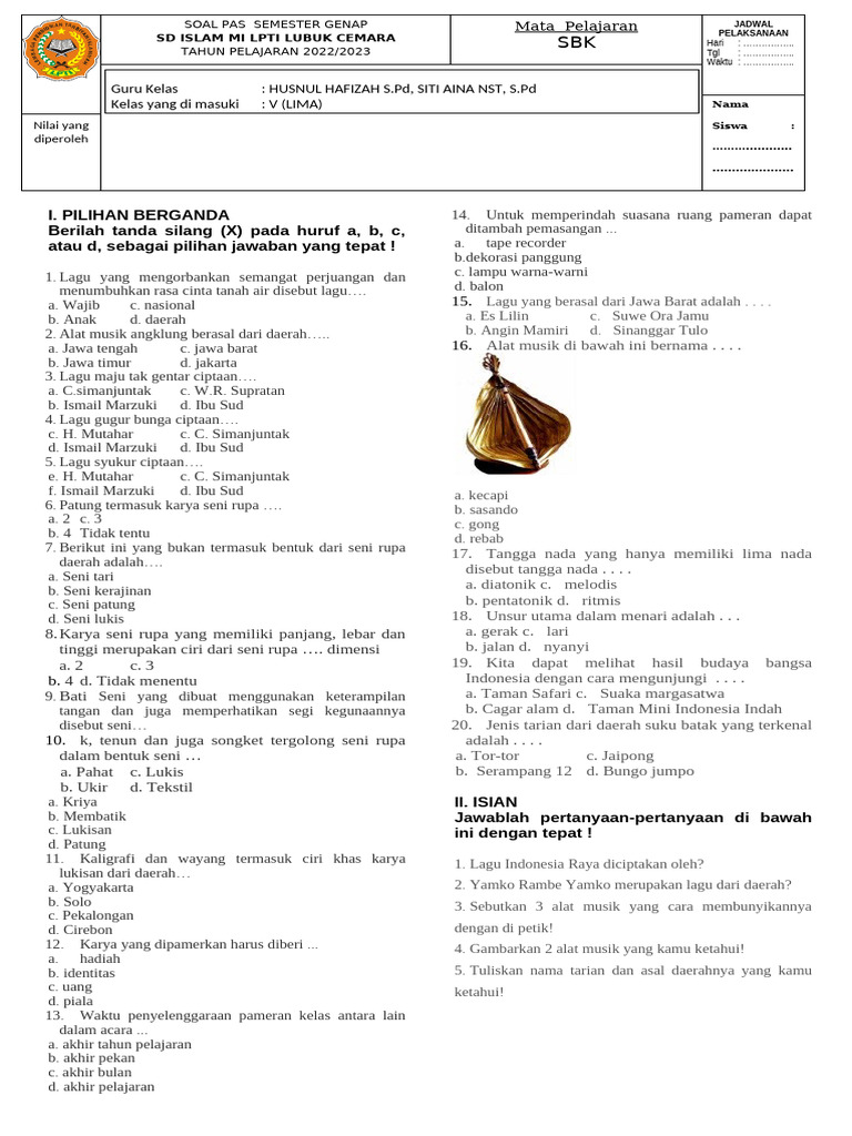 Pas SBK Kelas 5 Sem 2 | PDF