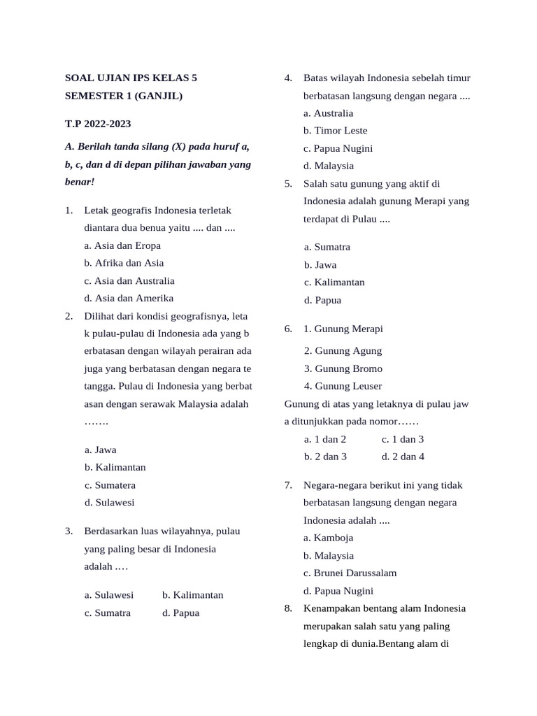 SOAL UAS IPS KELAS 5 SEMESTER 1 2022-2023 | PDF