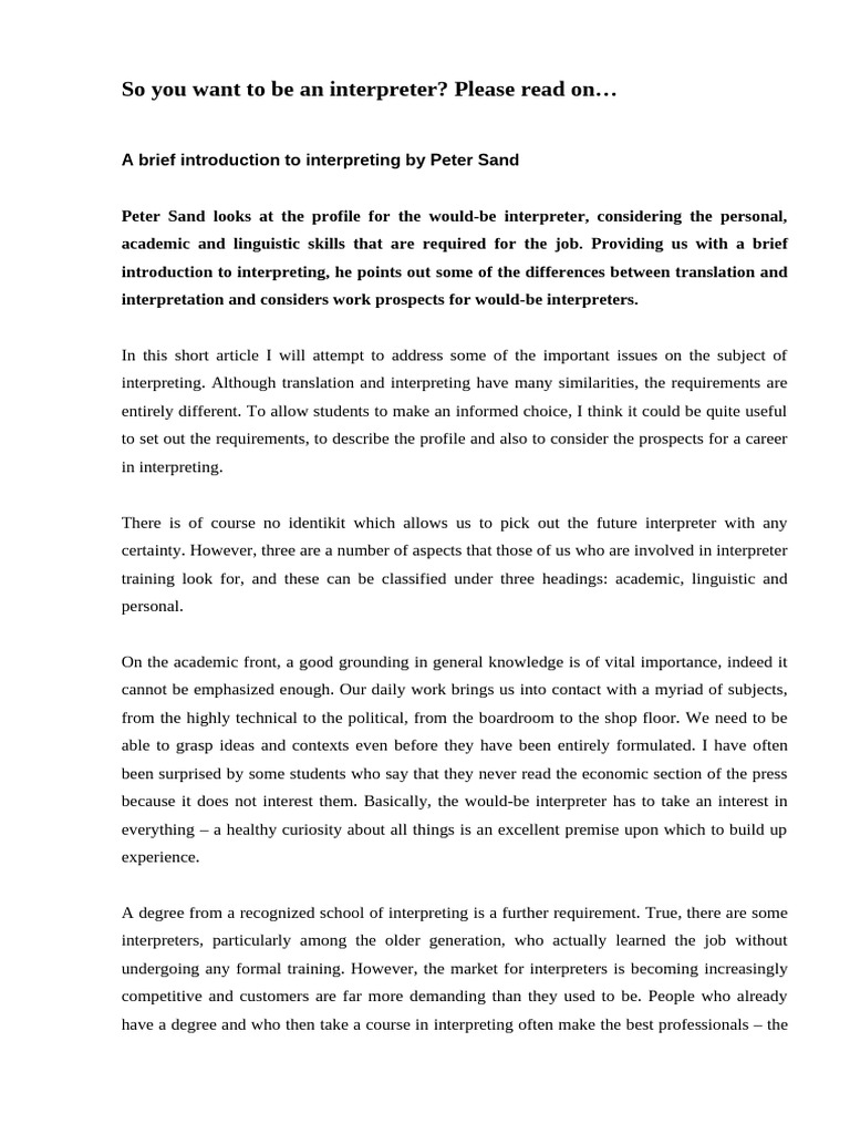 So You Want To Be An Interpreter? Please Read On : A Brief Introduction ...