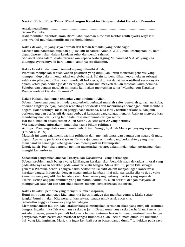 Teks Pidato MEMBANGUN KARAKTER BANGSA MEMALUI pRAMUKA | PDF