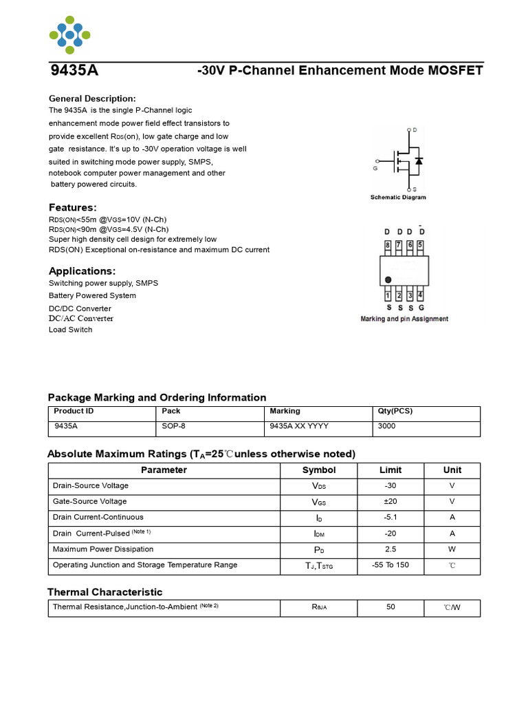 9435A-HUAXUANYANG | PDF | Field Effect Transistor | Electronic Engineering