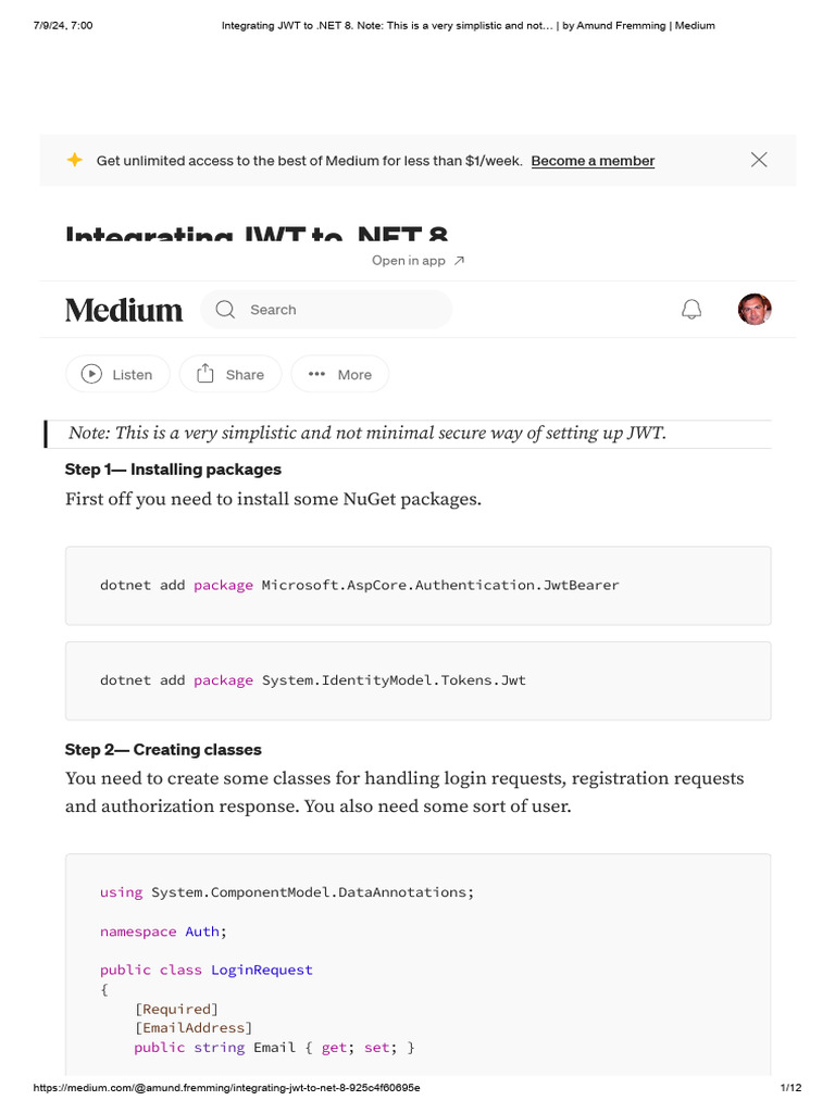 Integrating JWT To .NET 8. Note - This Is A Very Simplistic and Not - by Amund Fremming - Medium ...