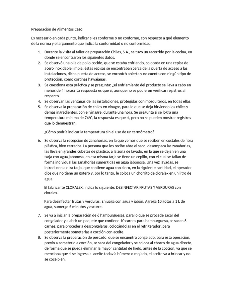 Preparación de Alimentos Caso | PDF | Agua | Cocinando