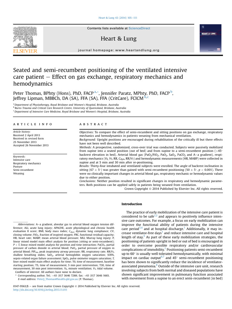 Effects of Semi-Recumbent Positioning | PDF | Intensive Care Medicine ...
