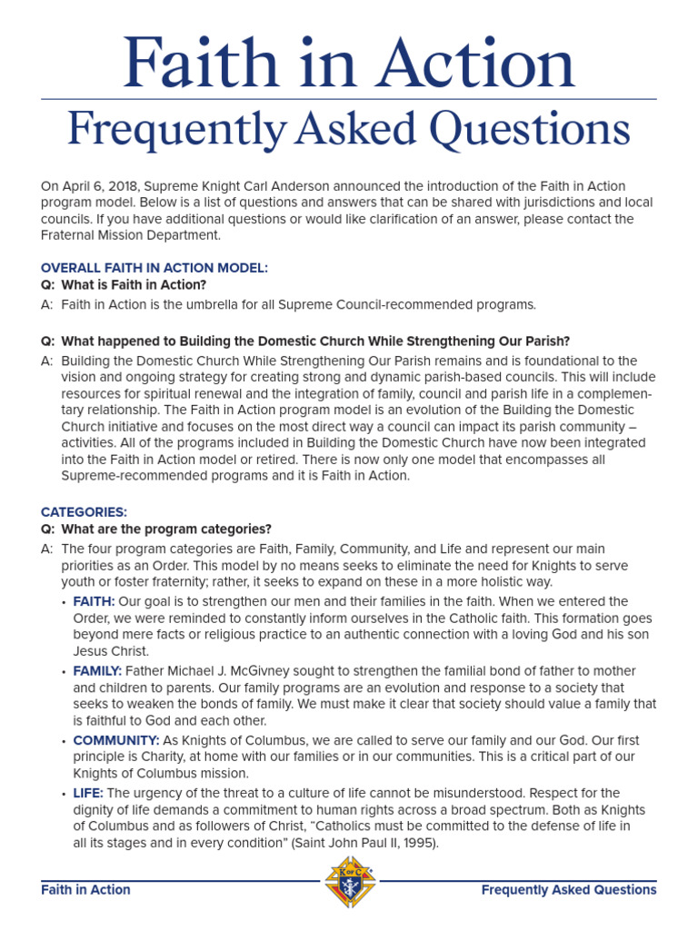 Faith in Action Program FAQs | PDF | Catholic Church