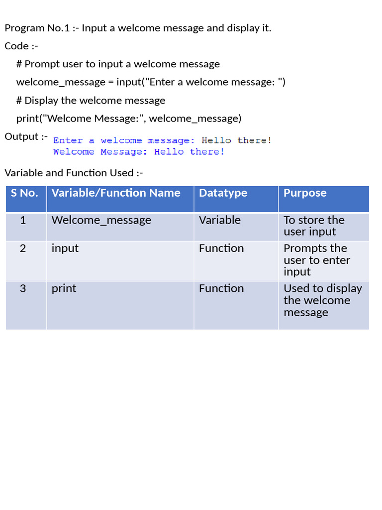 Python Input and Output Examples | PDF | Teaching Methods & Materials | Technology & Engineering