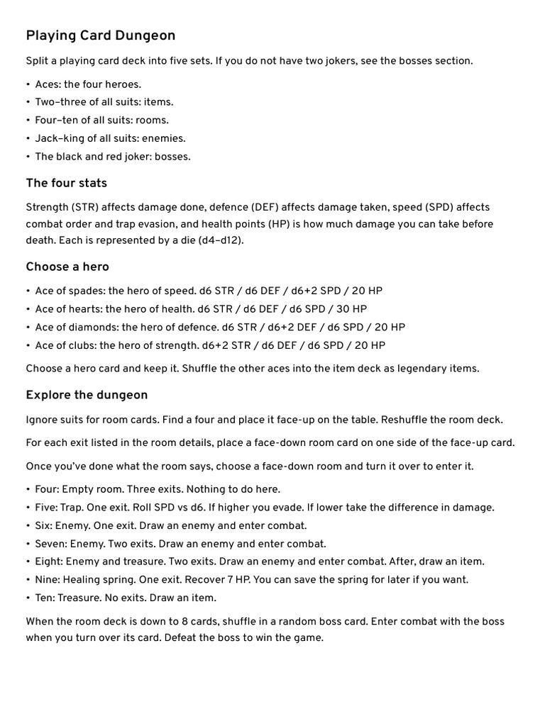 Playing Card Dungeon Game Guide | PDF | Playing Cards | Gaming Devices