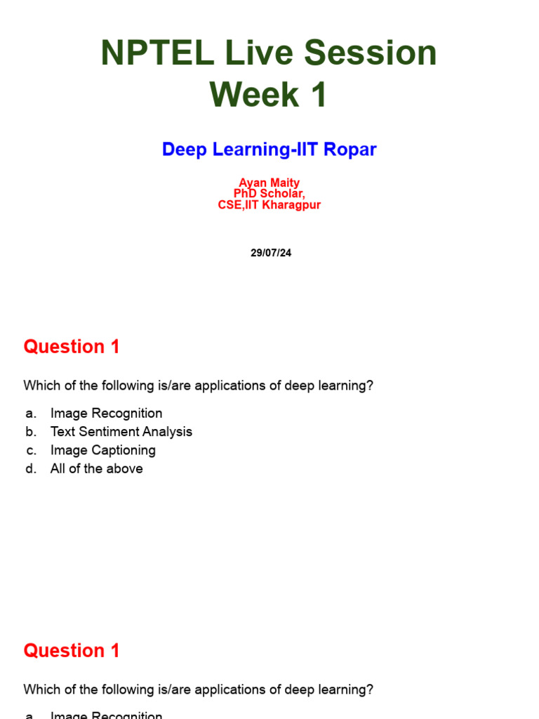 NPTEL Live Session Week 1 Deep Learning-IIT Ropar | PDF | Artificial Neural Network | Cognitive ...