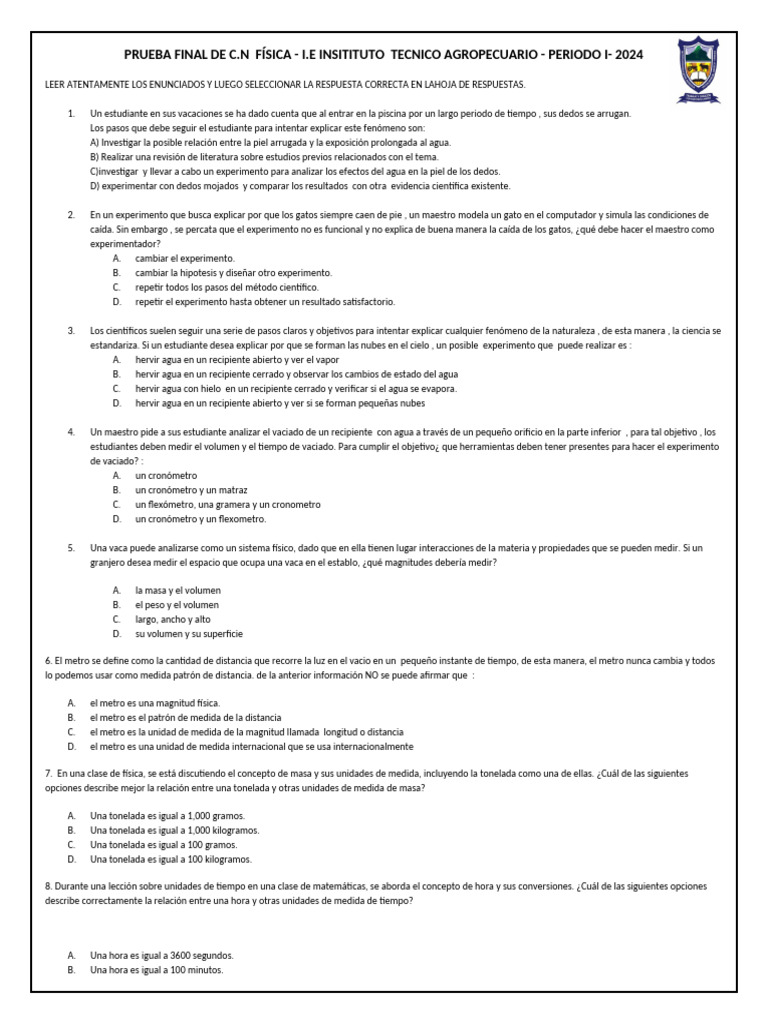 BANCO DE PREGUNTAS icfes | PDF | Medición | Experimentar