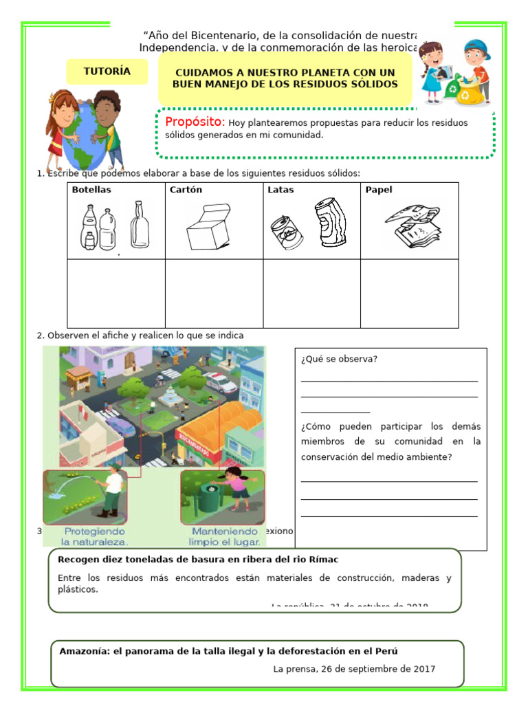 Ficha-Mart-Tut-Cuidamos A Nuestro Planeta Con Un Buen Manejo de Los ...
