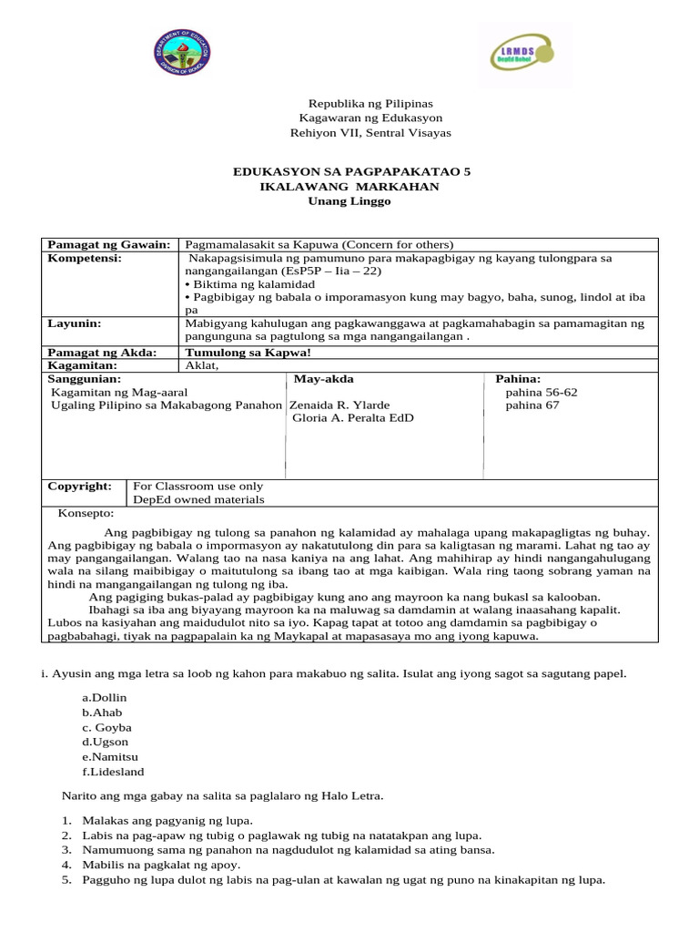 Esp Q2 Las-Wk1 | PDF