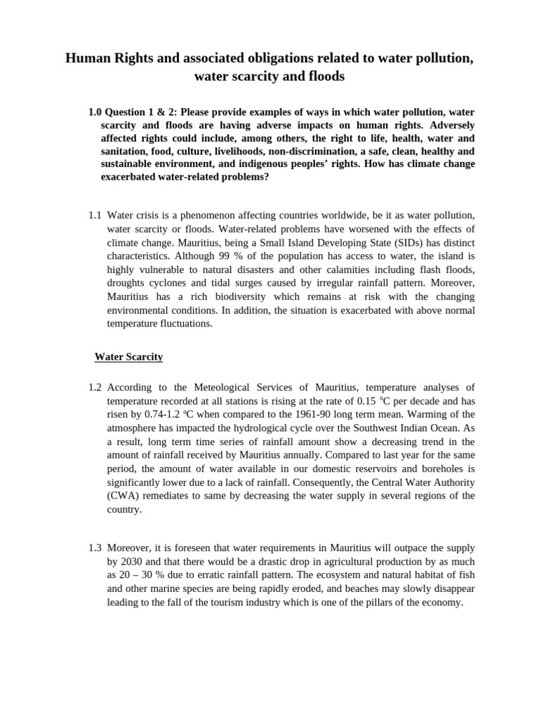 Mauritius Position Paper MUN Helper | PDF | Environmental Impact ...