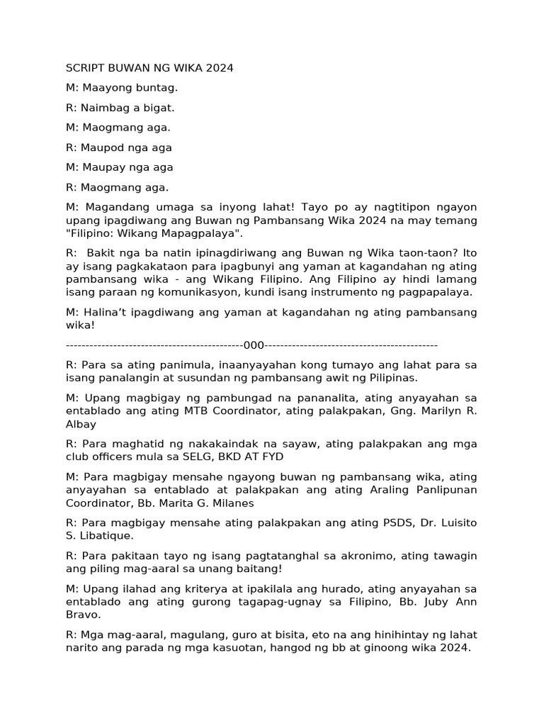 Script Buwan NG Wika 2024 | PDF