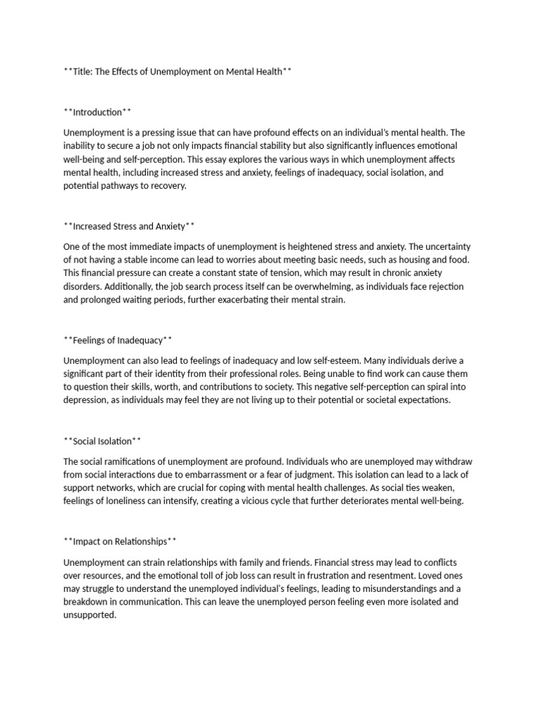 The Effects of Unemployment On Mental Health | PDF | Anxiety | Mental ...