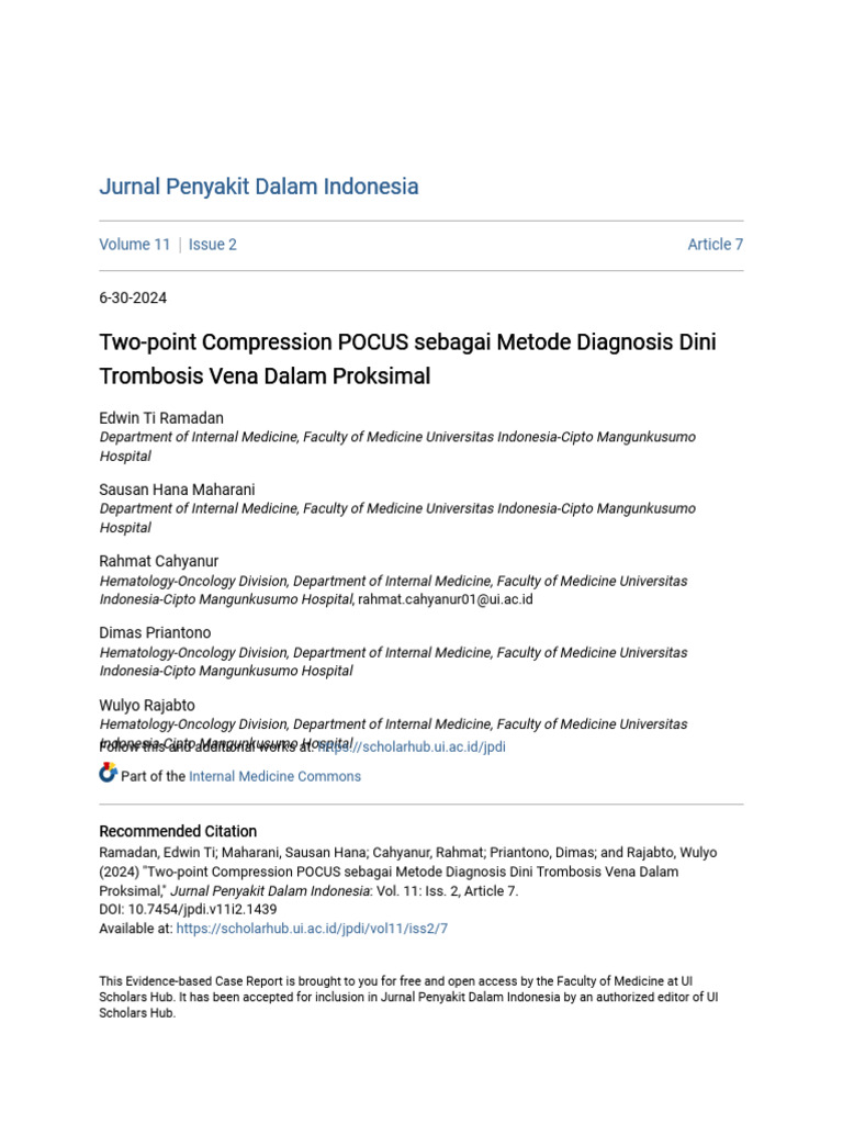 Two-Point Compression POCUS Sebagai Metode Diagnosis Dini Trombos | PDF