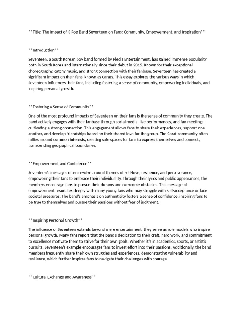 The Impact of K-Pop Band Seventeen On Fans Community, Empowerment, and ...