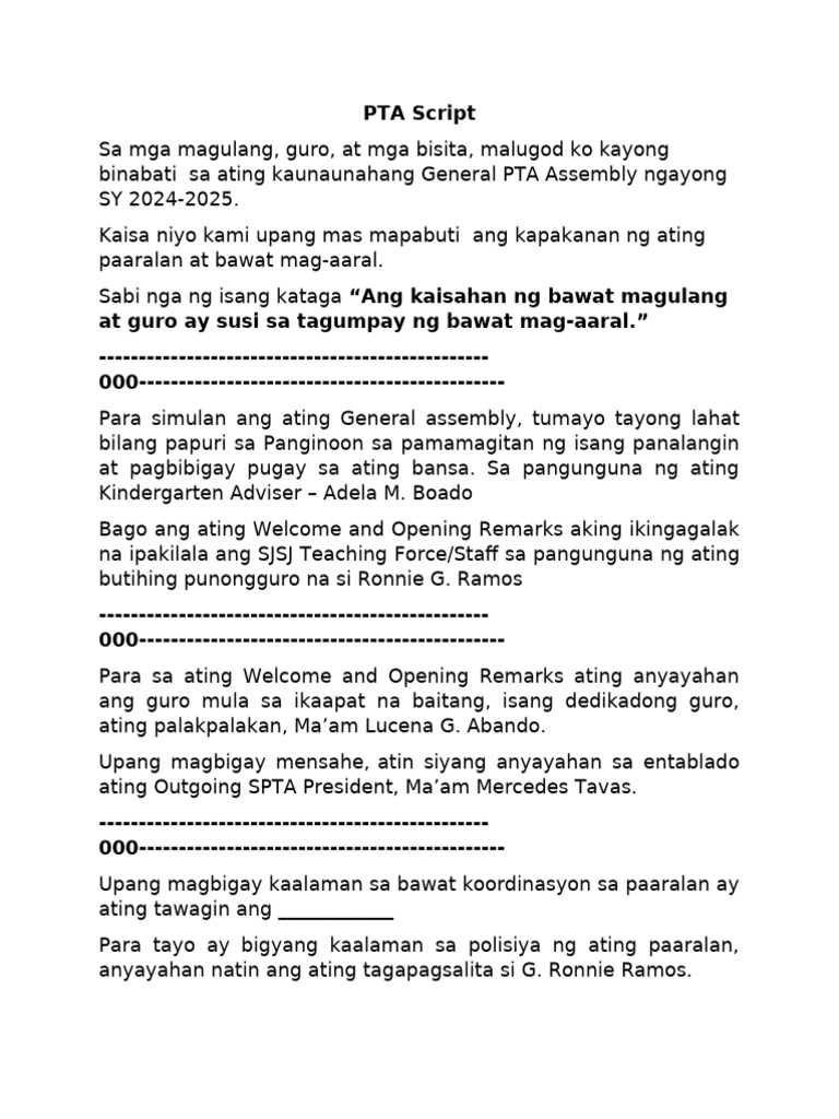 PTA Script | PDF