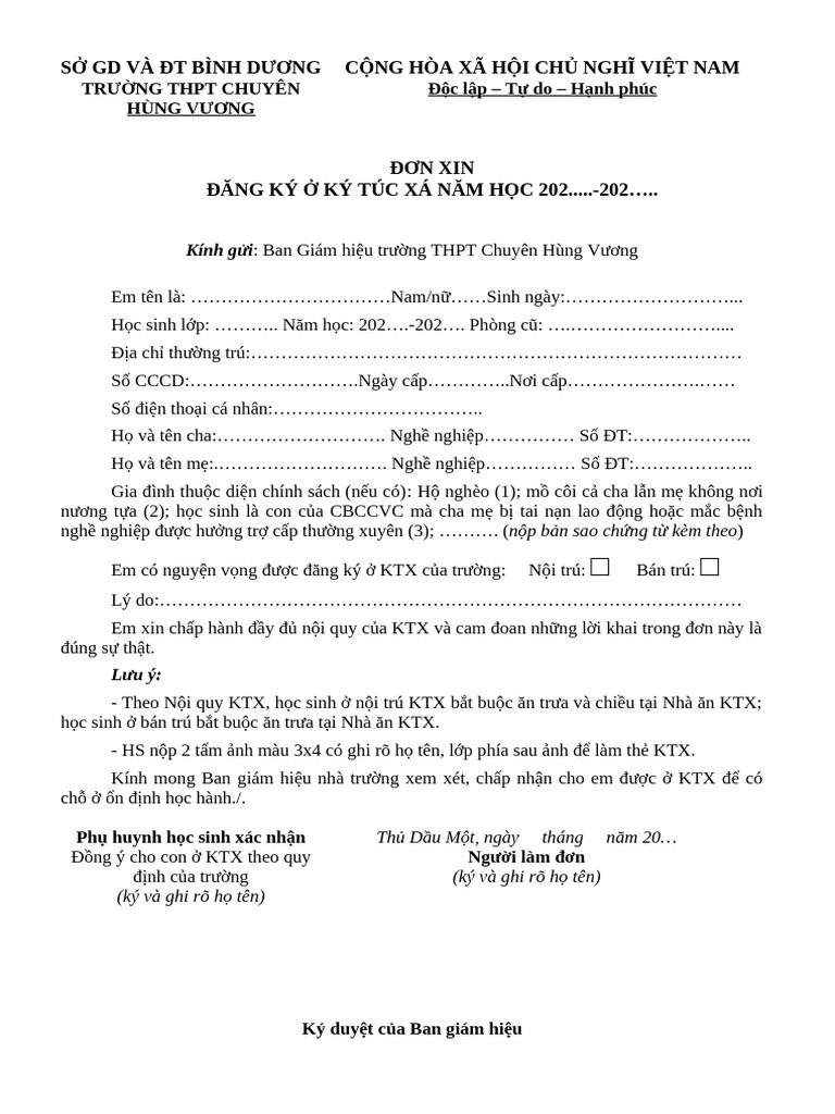 Dơn Xin o KTX | PDF