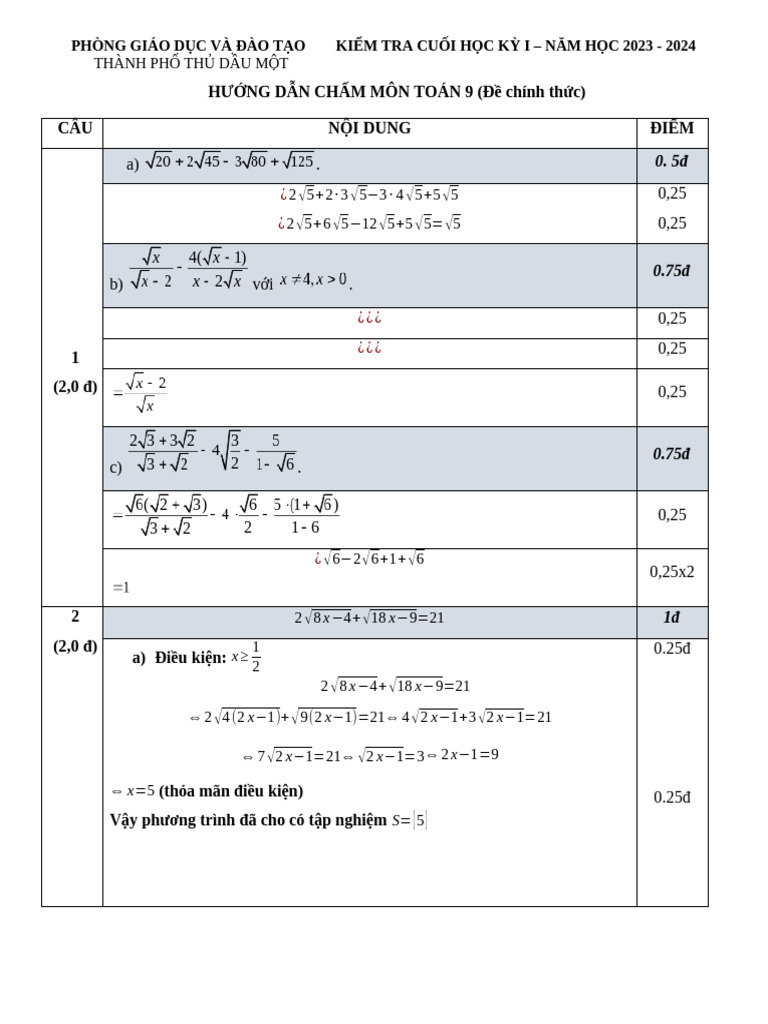 Dieu Chinh HDC Toan 9 | PDF