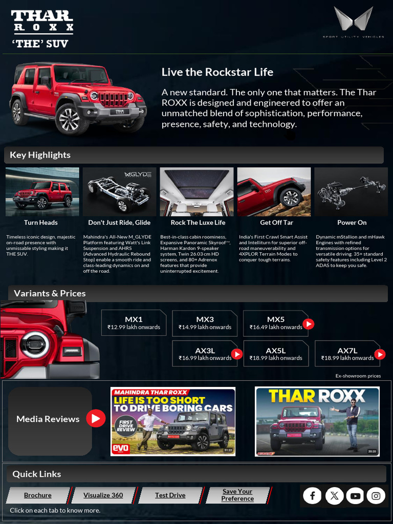 Thar ROXX Saleskit | PDF | Automotive Technologies | Vehicle Technology