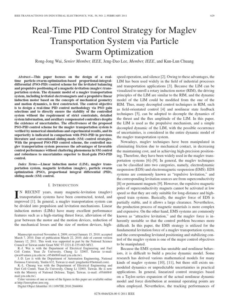 Real-Time PID Control Strategy For Maglev Transportation System Via Particle Swarm Optimization ...