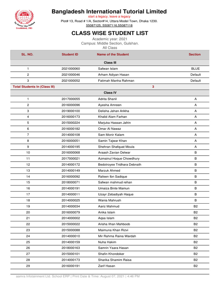 CLASS-WISE-STUDENT-LIST | PDF | Bangladesh