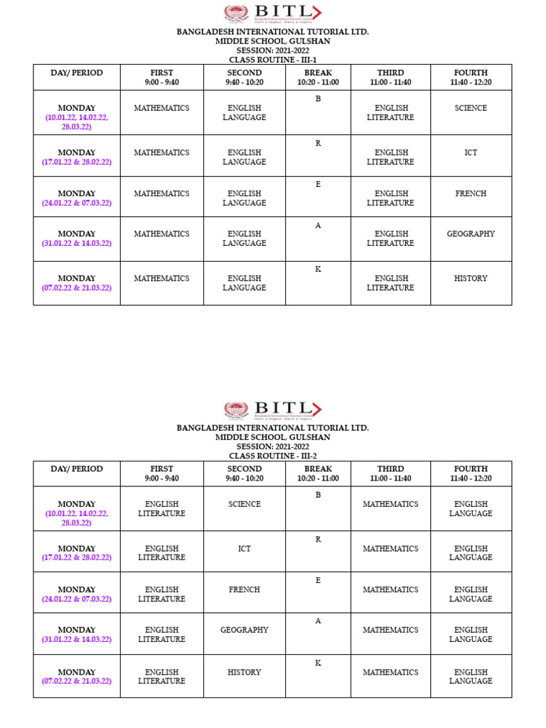 Class-Routine-2022 | PDF | Science | Languages